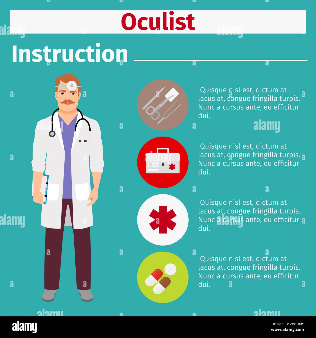 Medical equipment instruction manuals with icons for oculist. Vector ...