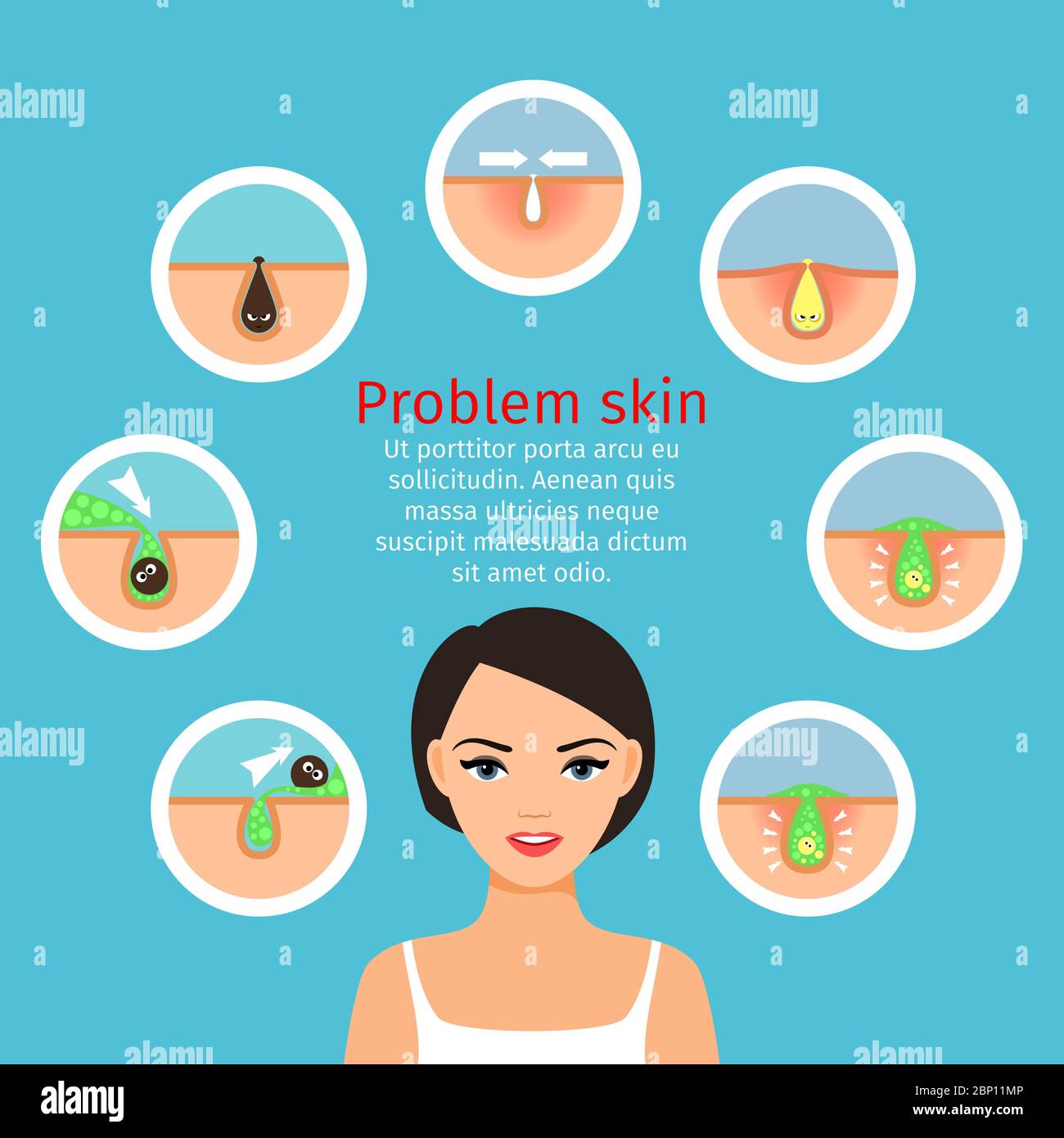 Young beautiful woman without problem skin. Vector illustration Stock ...