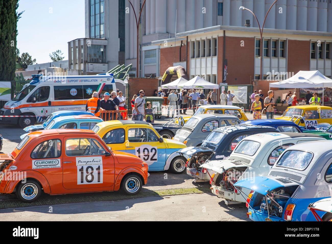 Coppa Del Chianti hill climb racing event and cars parked waiting to ...