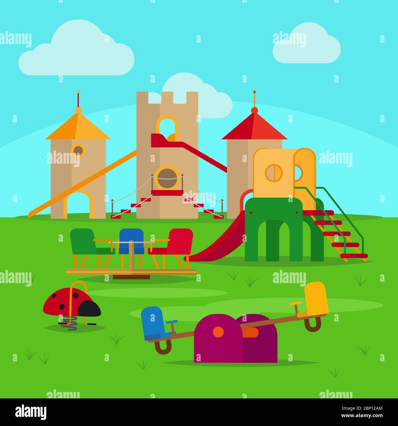 Colorful playground with slides and swings vector illustration Stock ...