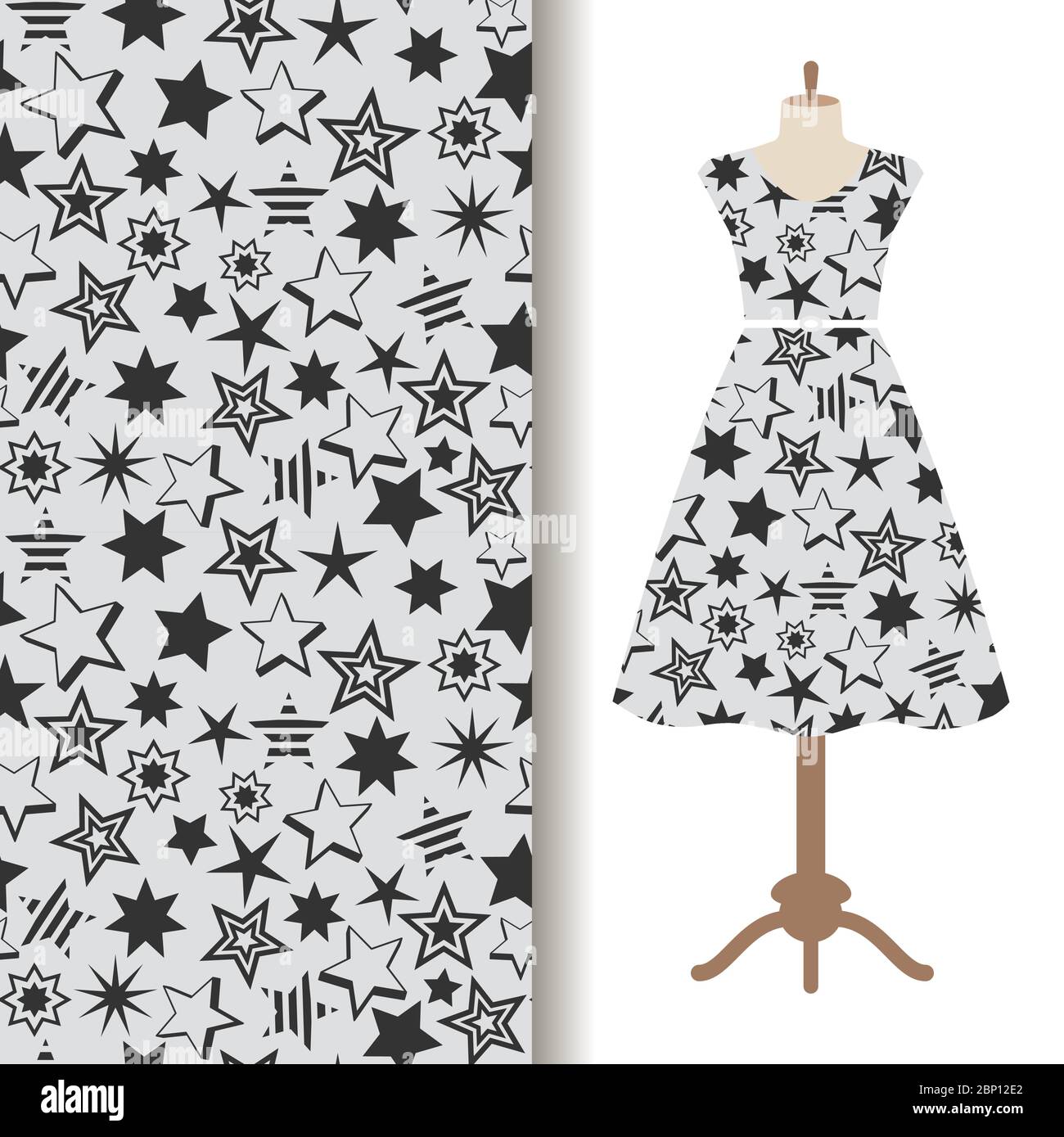 Womens dress fabric pattern design with abstract stars. Vector ...
