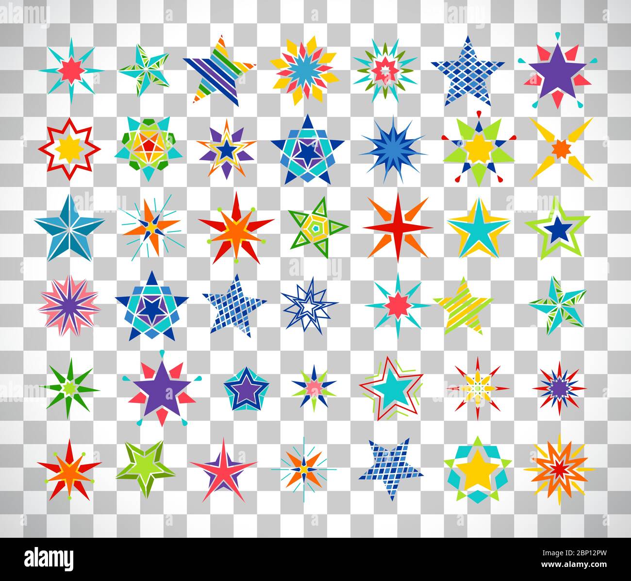 Colorful cartoon stars on transparent background, vector illustration ...