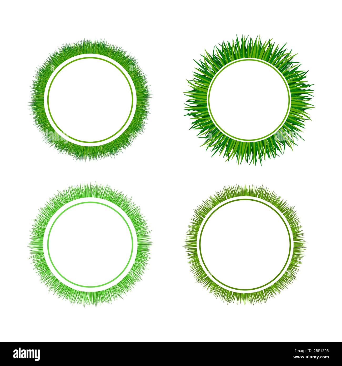 Green grass circular frames set on white background. Vector ...