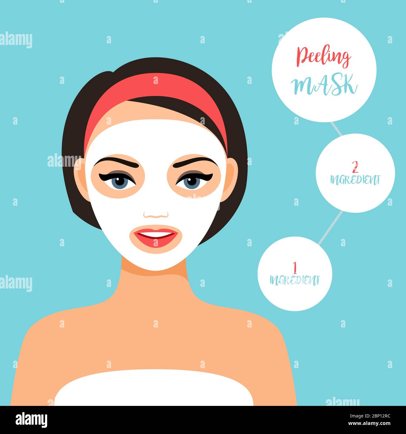 Peeling mask for treating skin. Girl face with mask, vector ...