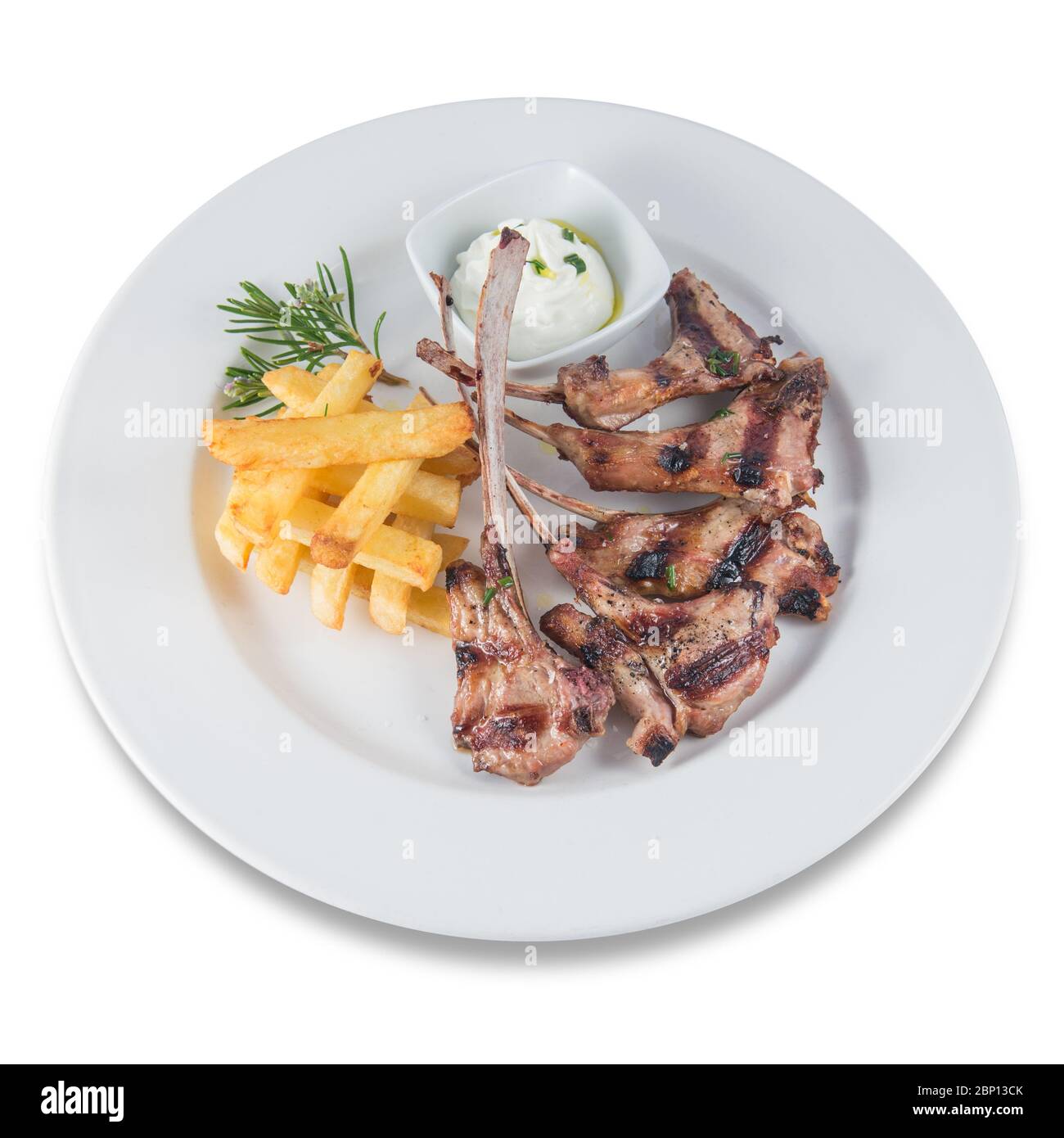 Lamb chops with rosemary and chips Stock Photo - Alamy