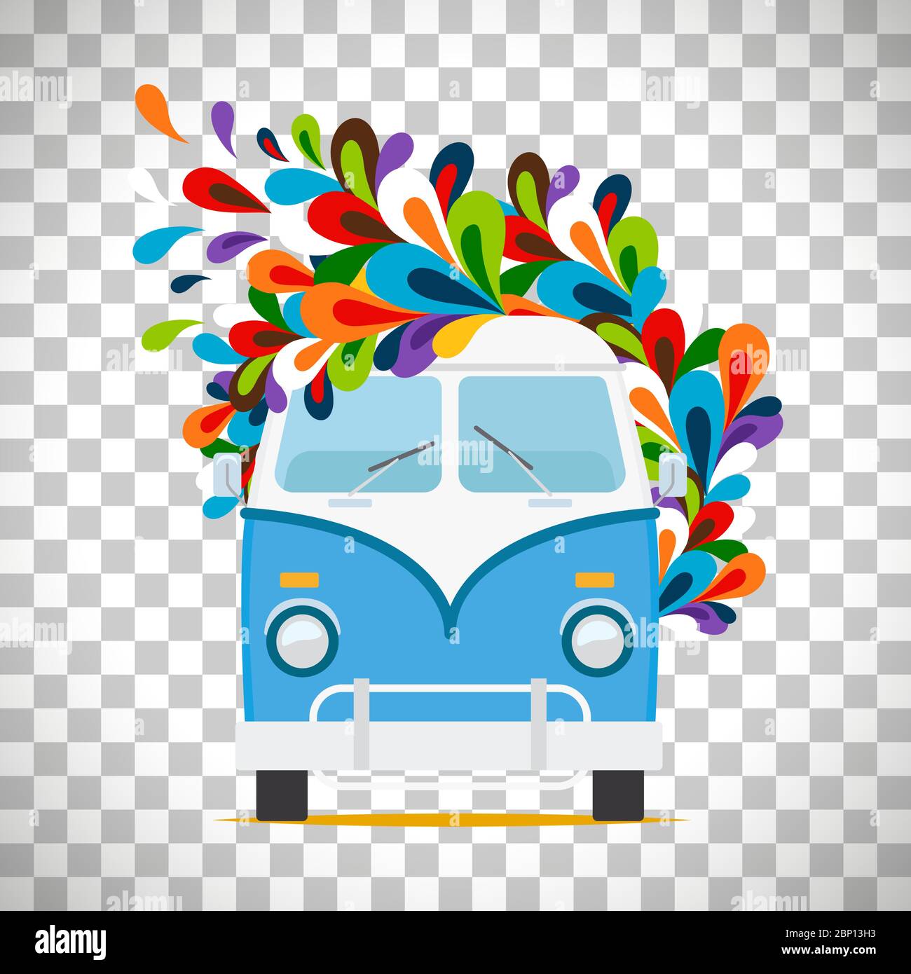 Blue van. Hippie flowers bus for travel isolated on transparent ...