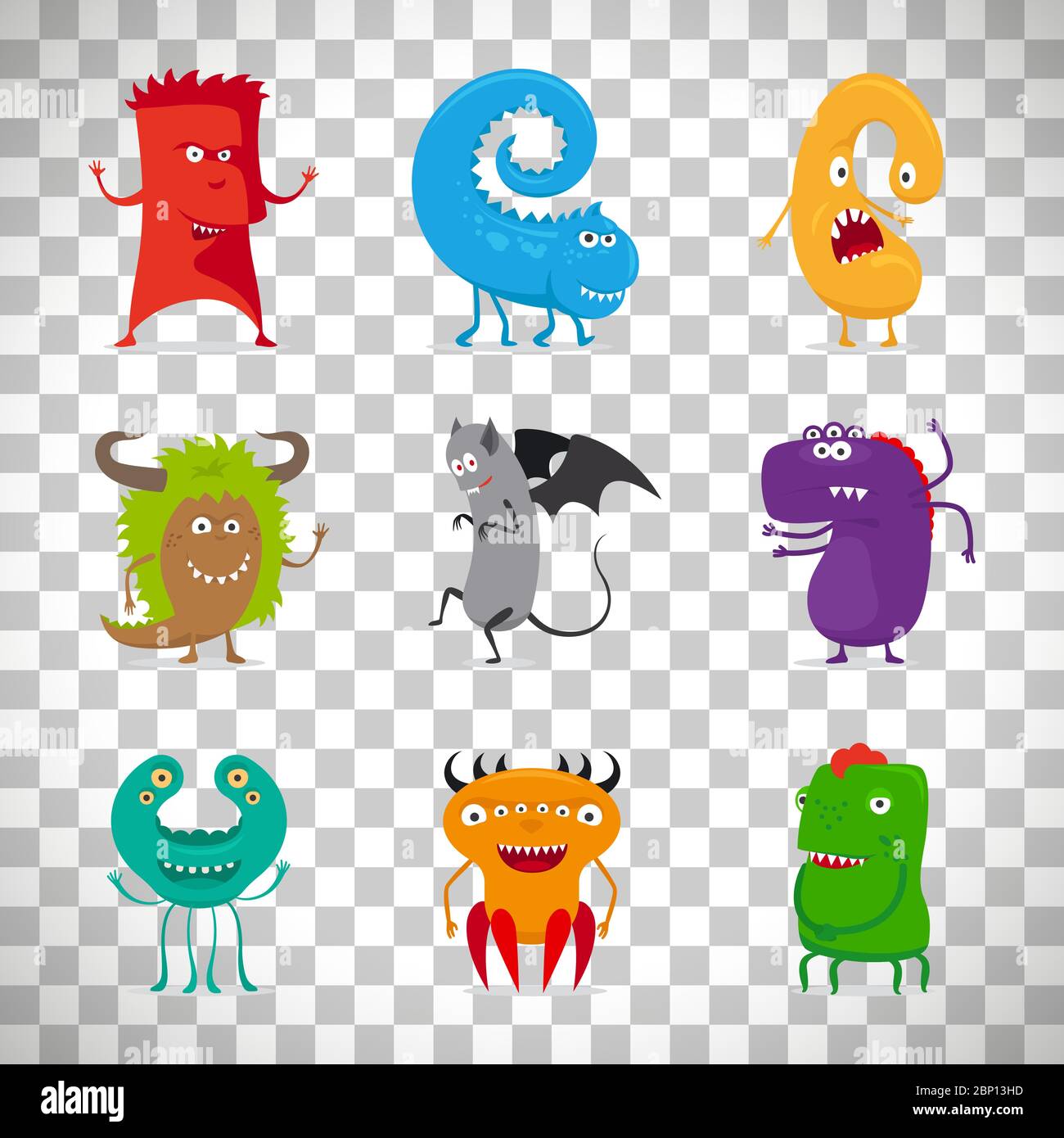 Cartoon cute vector monsters isolated on transparent background Stock ...