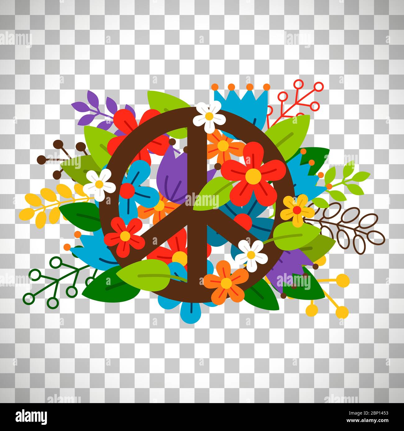 Peace symbol with flowers vector isolated on transparent background ...