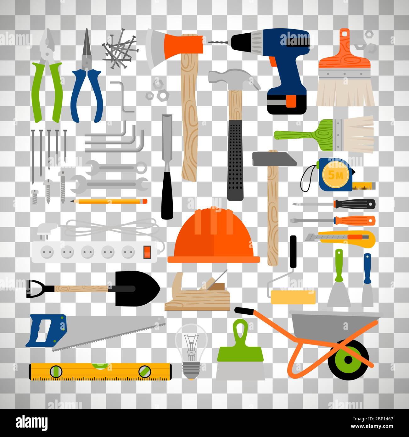 House repair, construction or working tools flat icons isolated on ...