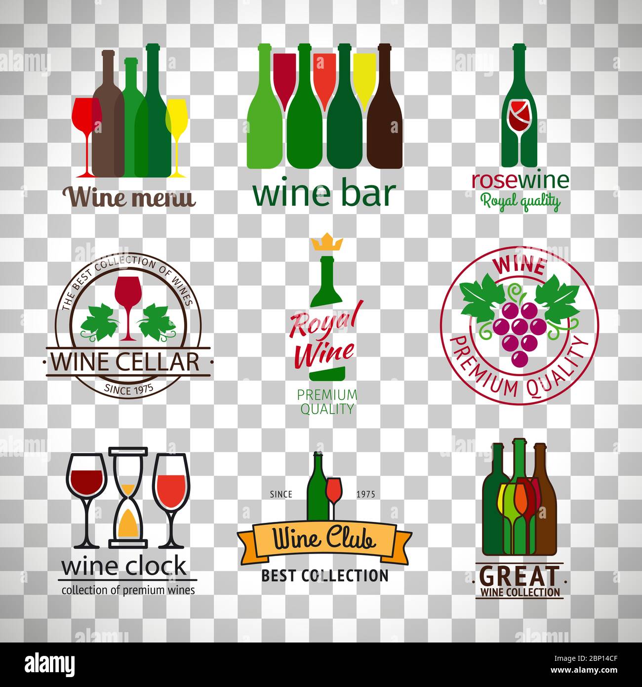 Wine shop logos vector set isolated on transparent background Stock ...