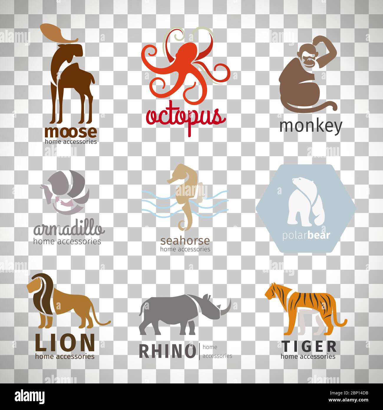 Animals vector logos, emblems and labels set in flat style isolated on ...