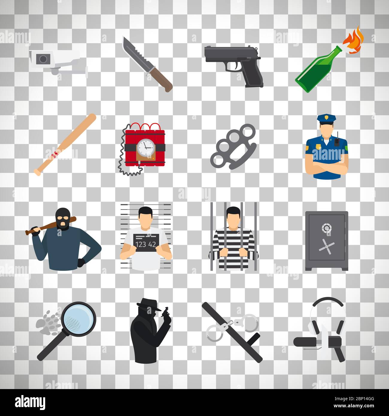 Crime flat icons set isolated on transparent background. vector ...