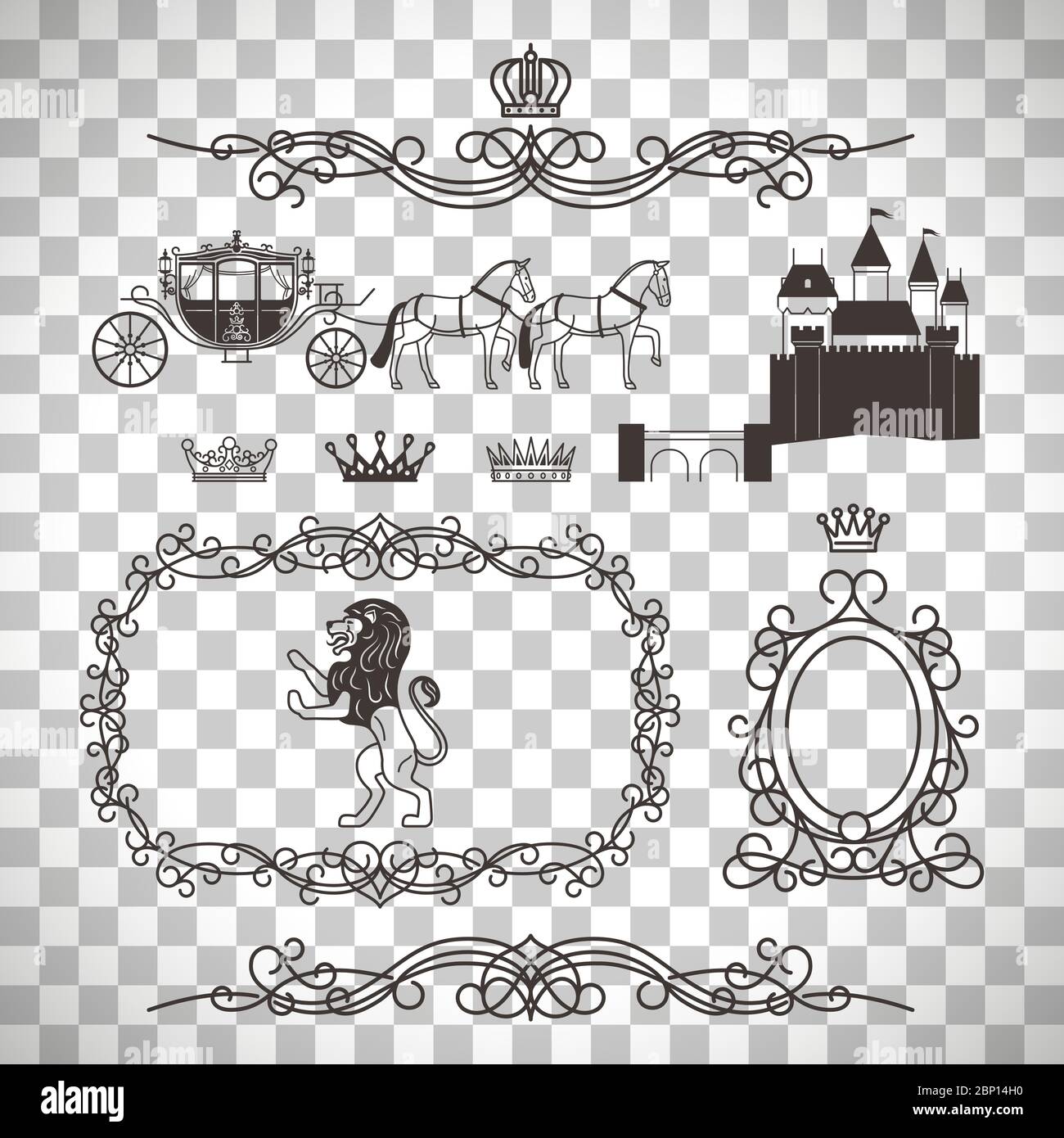 Vintage royal elements and princess decor elements in line style ...