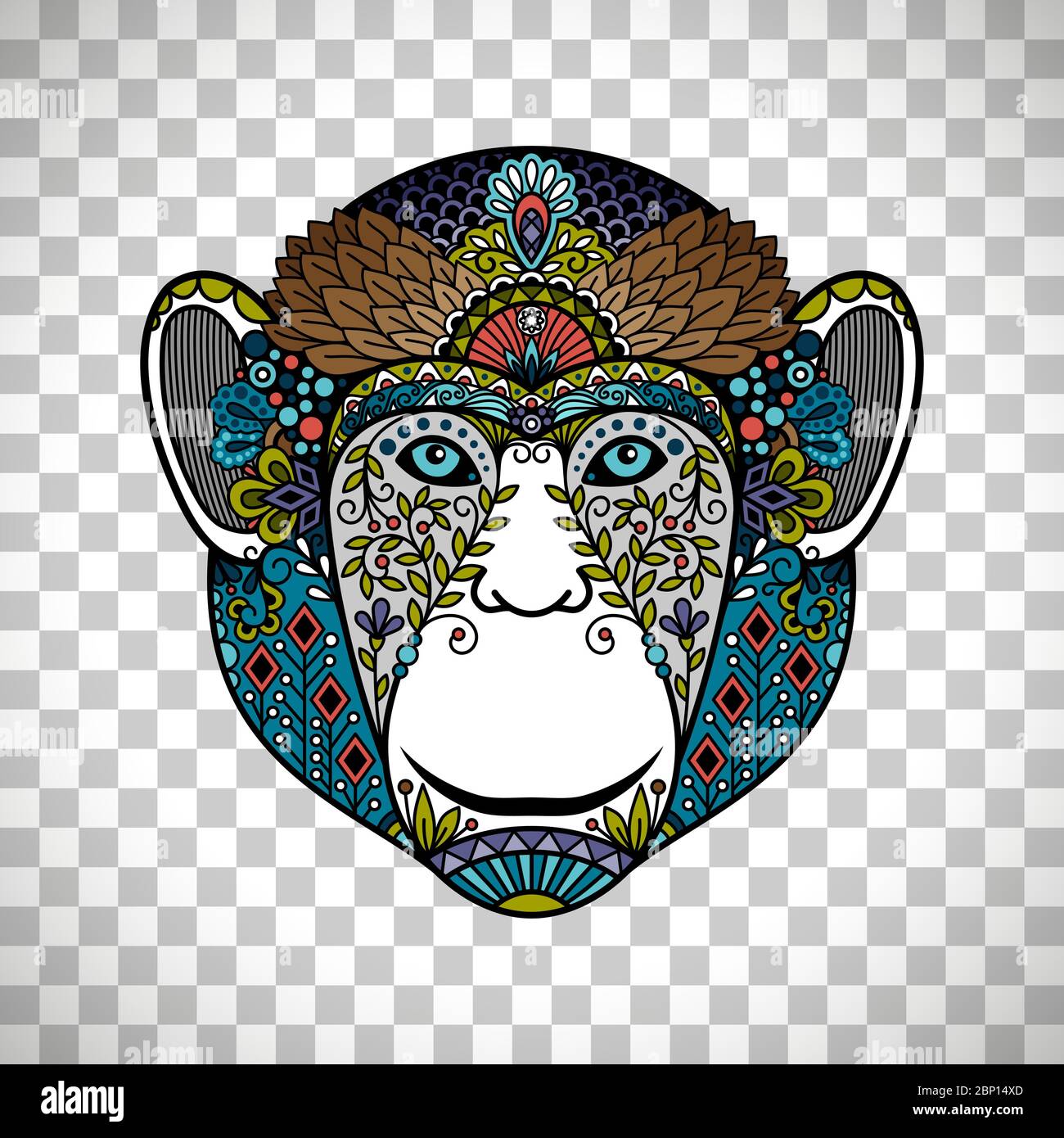 Colorful monkey head totem with ethnic ornament. Hipster monkey head ...