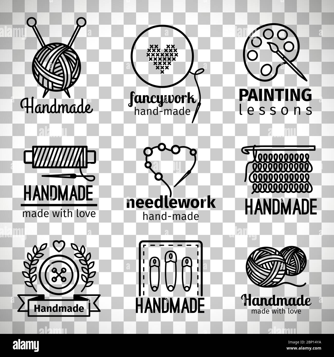 Handmade line icons, handmade workshop thin line logo set isolated on ...