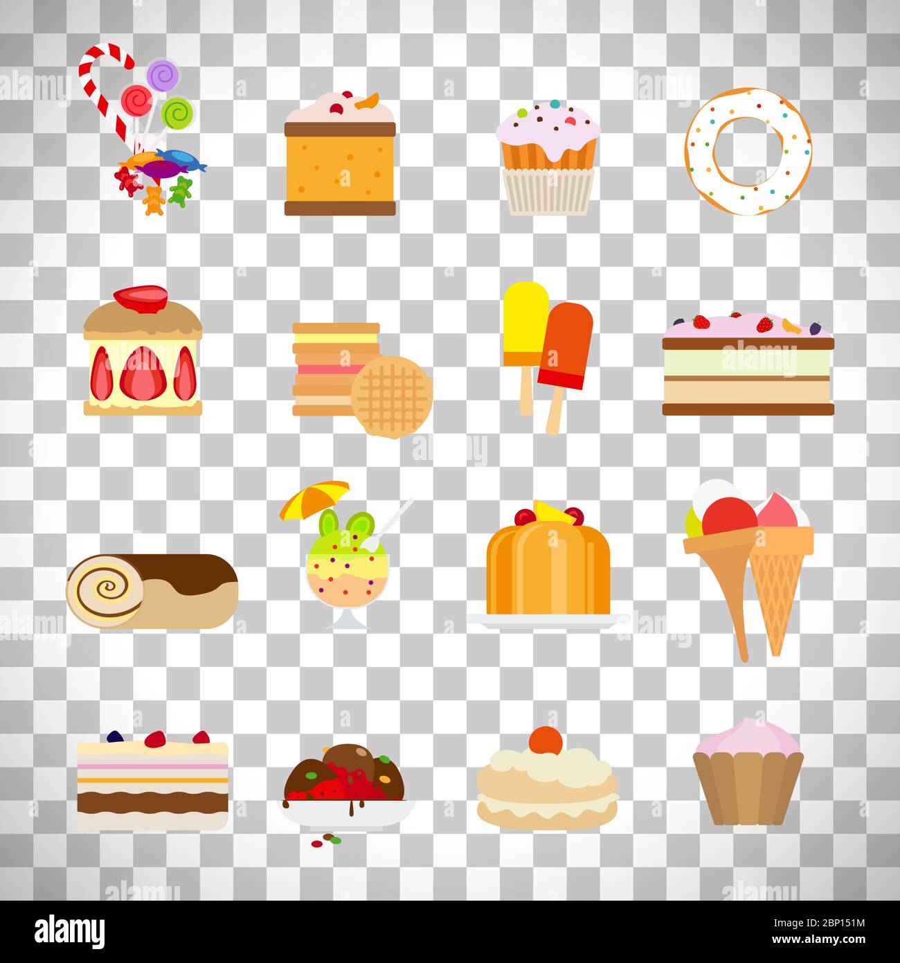 Sweets and candies flat icons isolated on transparent background ...
