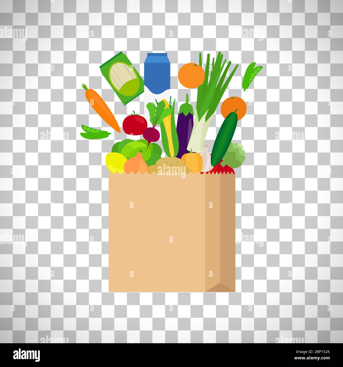 Paper bag with fresh food isolated on transparent background. Vector ...