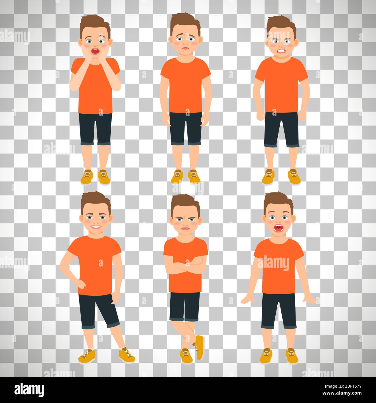 Boys different emotions vector illustration. Shocked and wonder ...