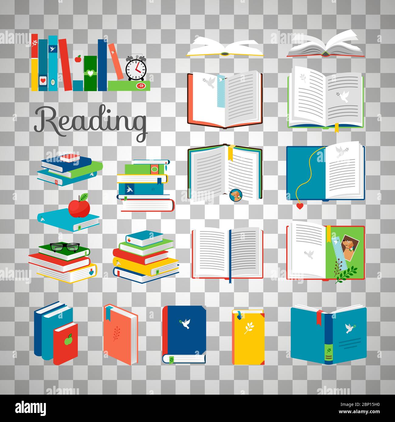 Reading book vector cartoon icons set. School and hand books, library ...