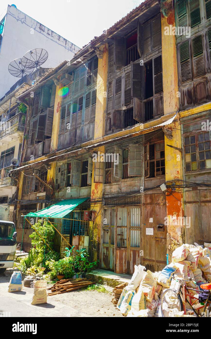 Old building in Yangon, Myanmar. On of the most interesting ...