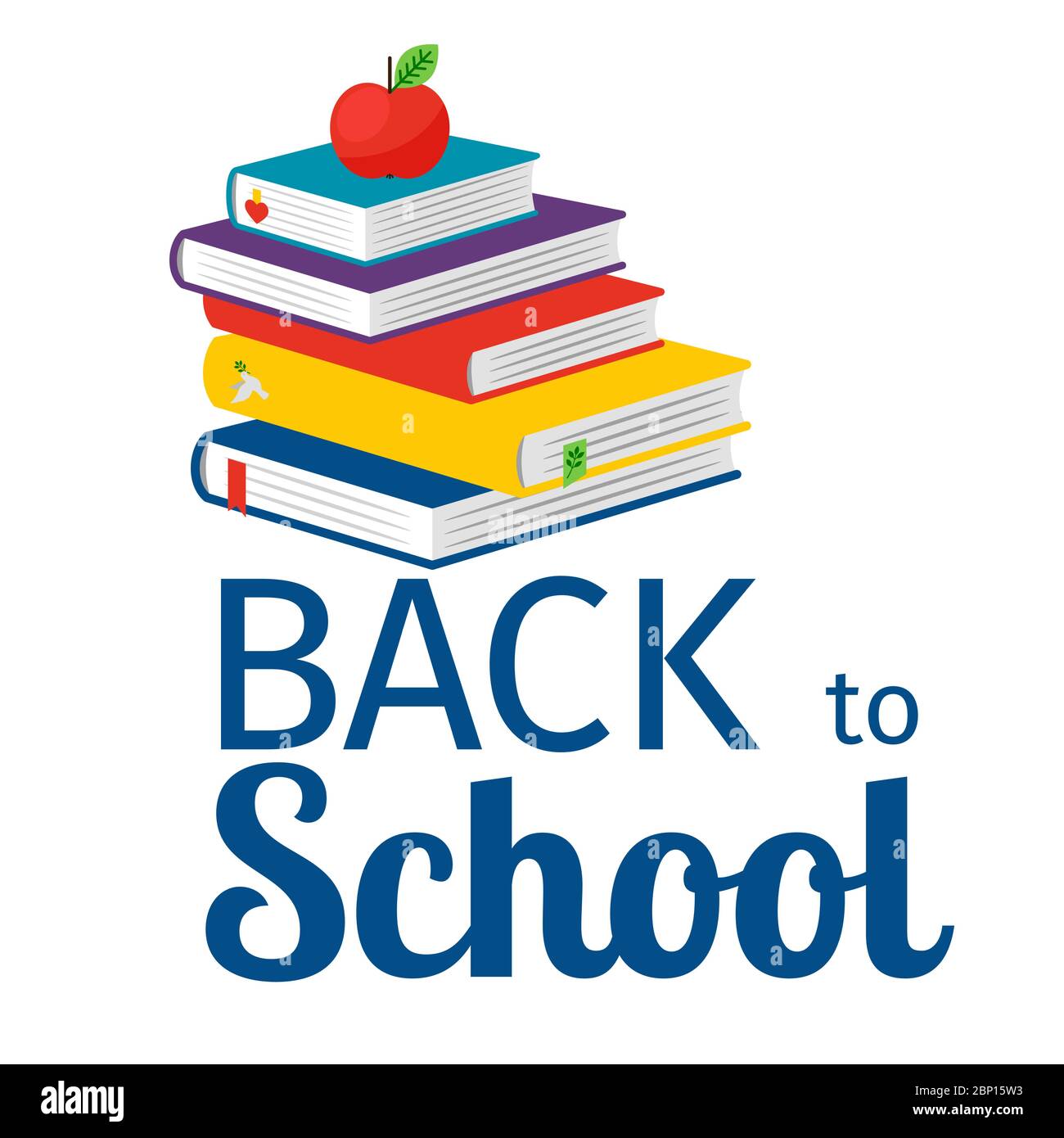 Back to school with school books and apple, vector illustration Stock ...
