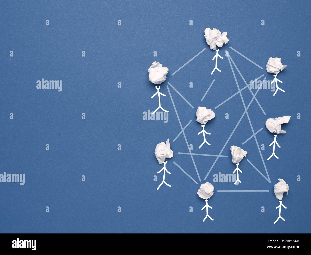 Abstract teamwork, network and community concept on a blue paper ...