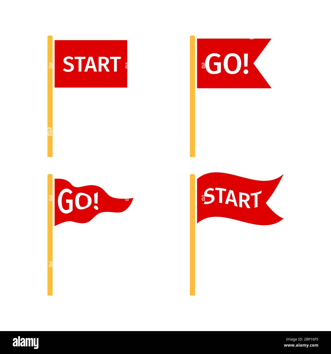 Start and go markers or pointer to the map or location. Red flags set ...