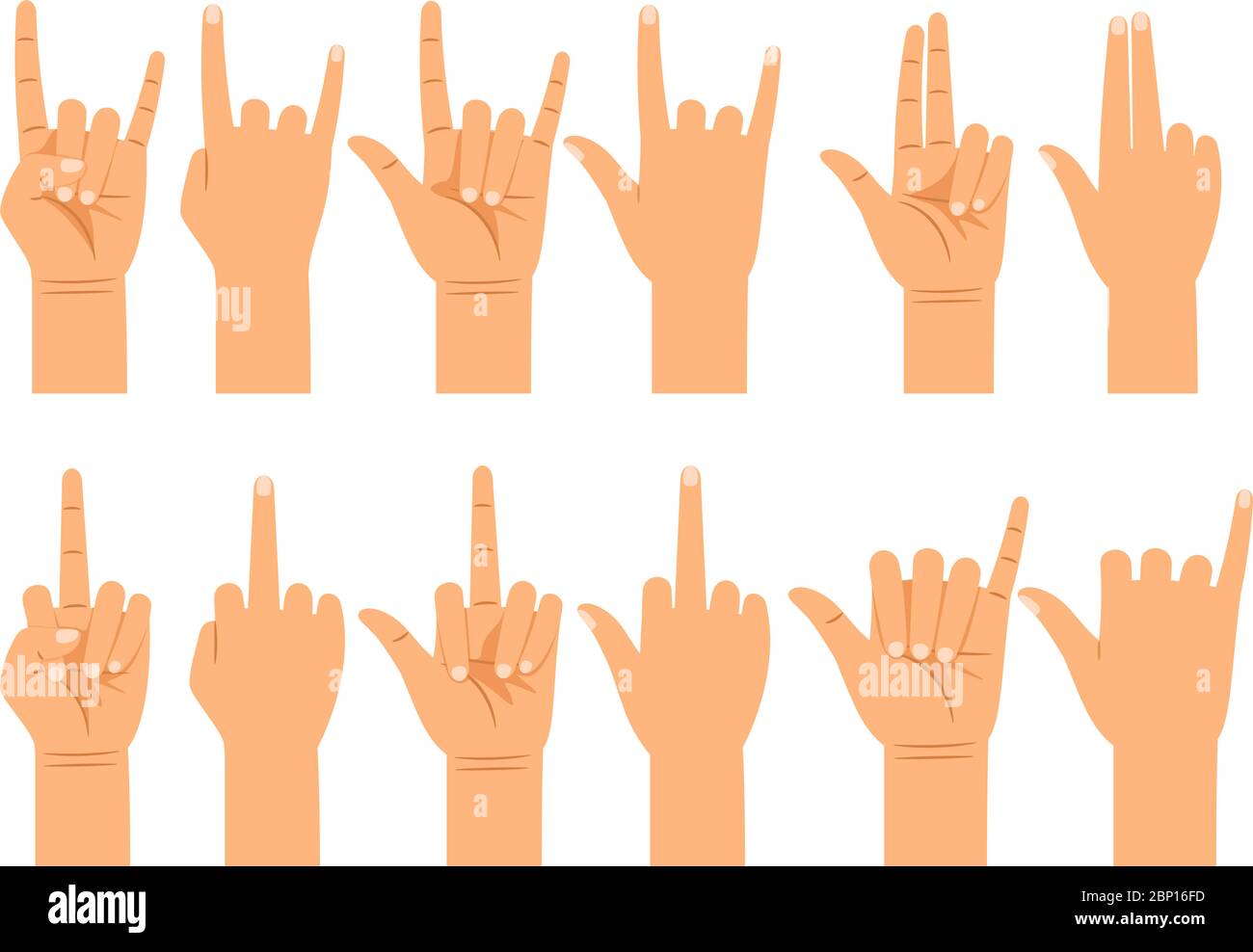 Different gestures of emotions and signs flat vector illustration ...