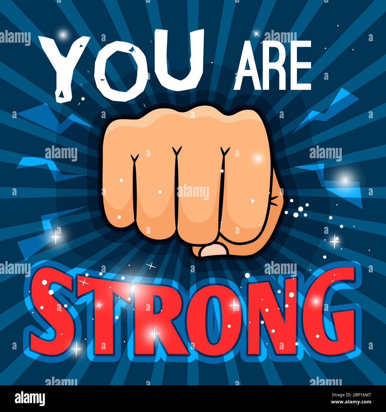 Fist punch with sunburst and lightnings vector illustration. Strong and ...