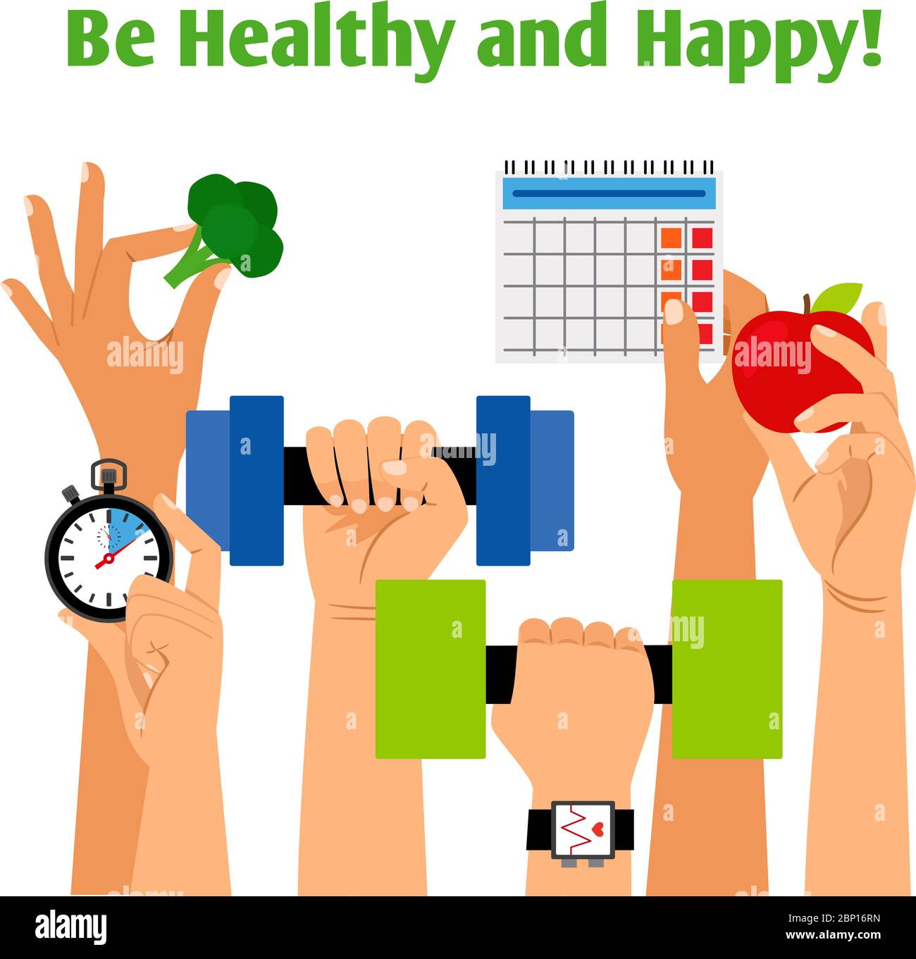 Healthy lifestyle concept with hands holding fitness, proper nutrition ...