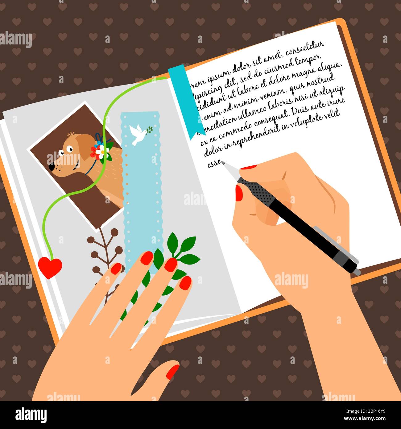 Girls diary with writing secrets vector illustration. Open notepad ...
