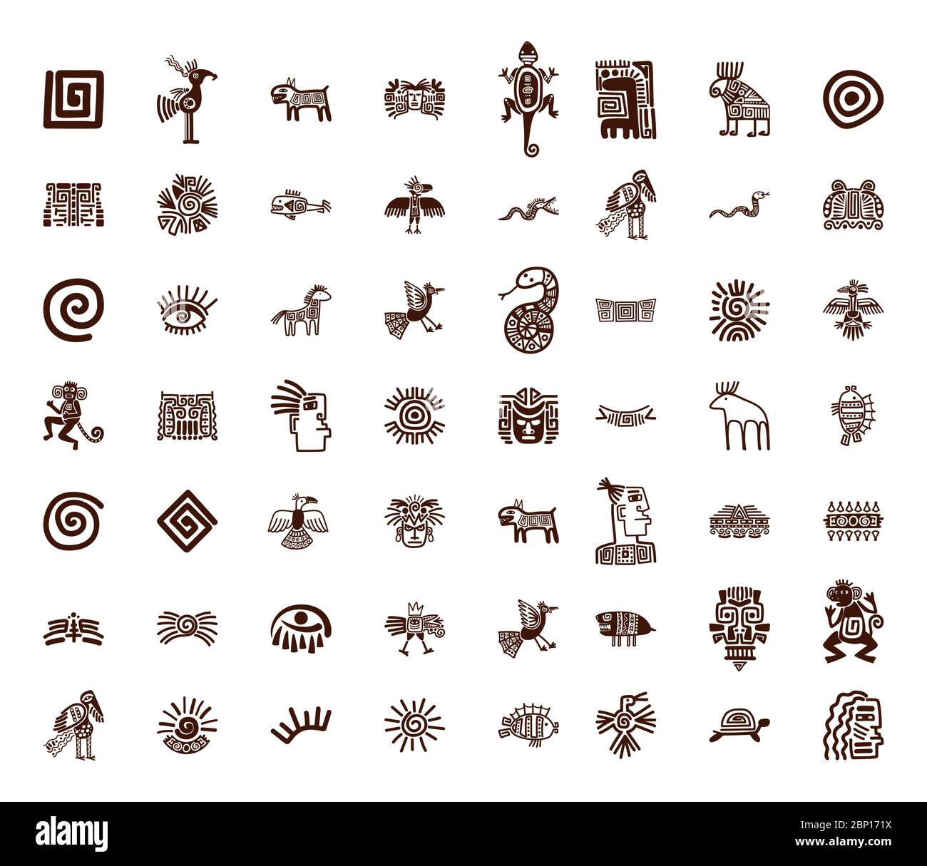 Brown vector tribal symbols set on white background Stock Vector Image ...
