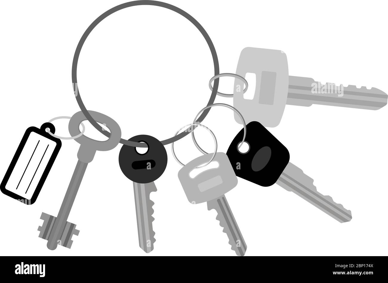 Bunch of keys flat vector illustration. Key set with keyring or ...