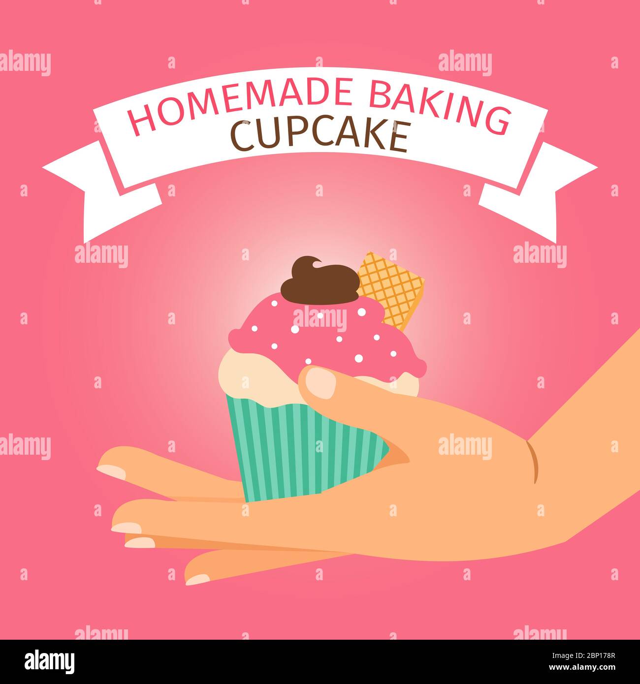 Homemade baking vector illustration with cute pink cupcake Stock Vector ...