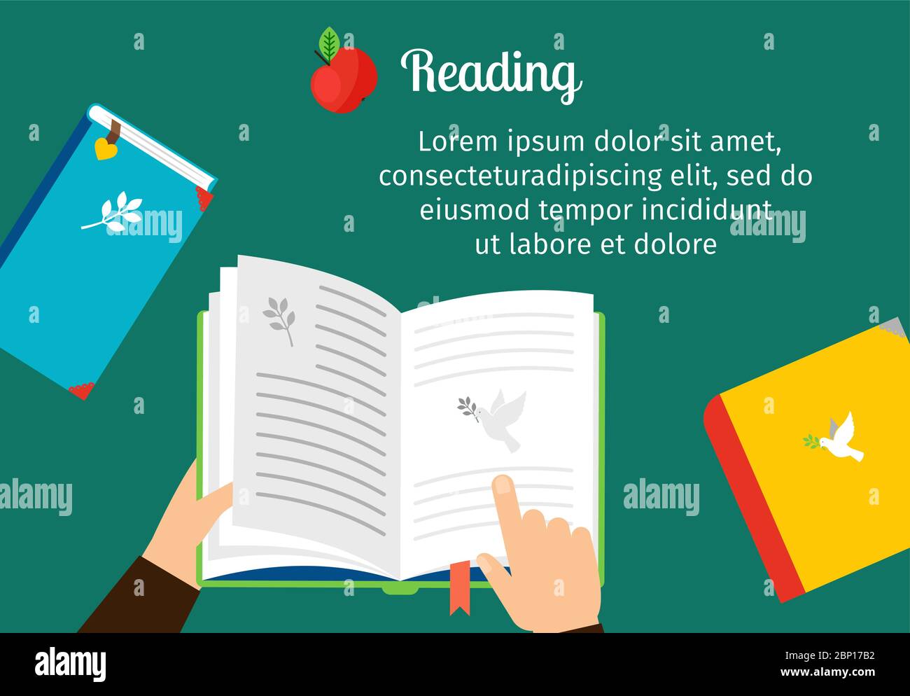 Open notepad scheduler with bookmark. Reading horizontal vector ...