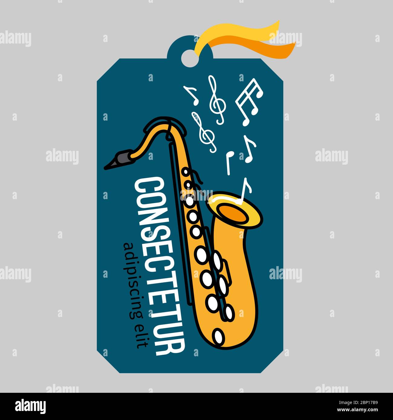 Music tag or musical label or banner with saxophone vector illustration ...