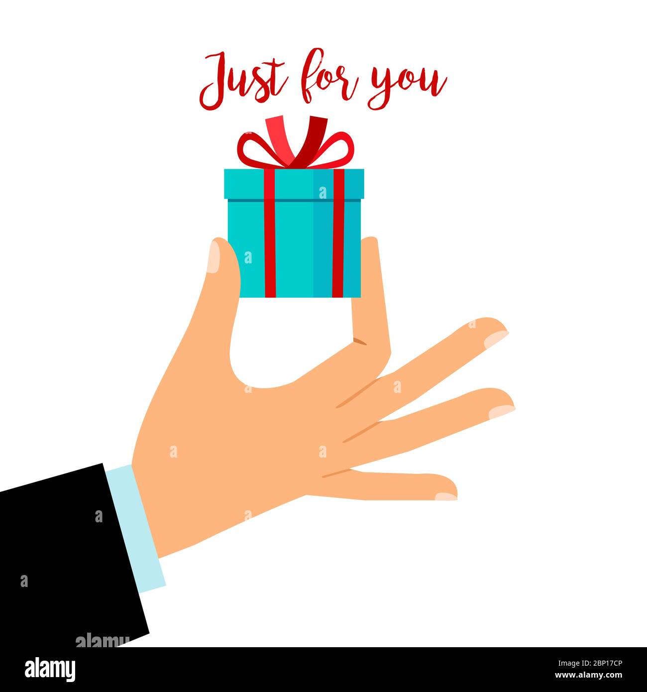 Man hand holding gift box with just for you text, vector illustration ...