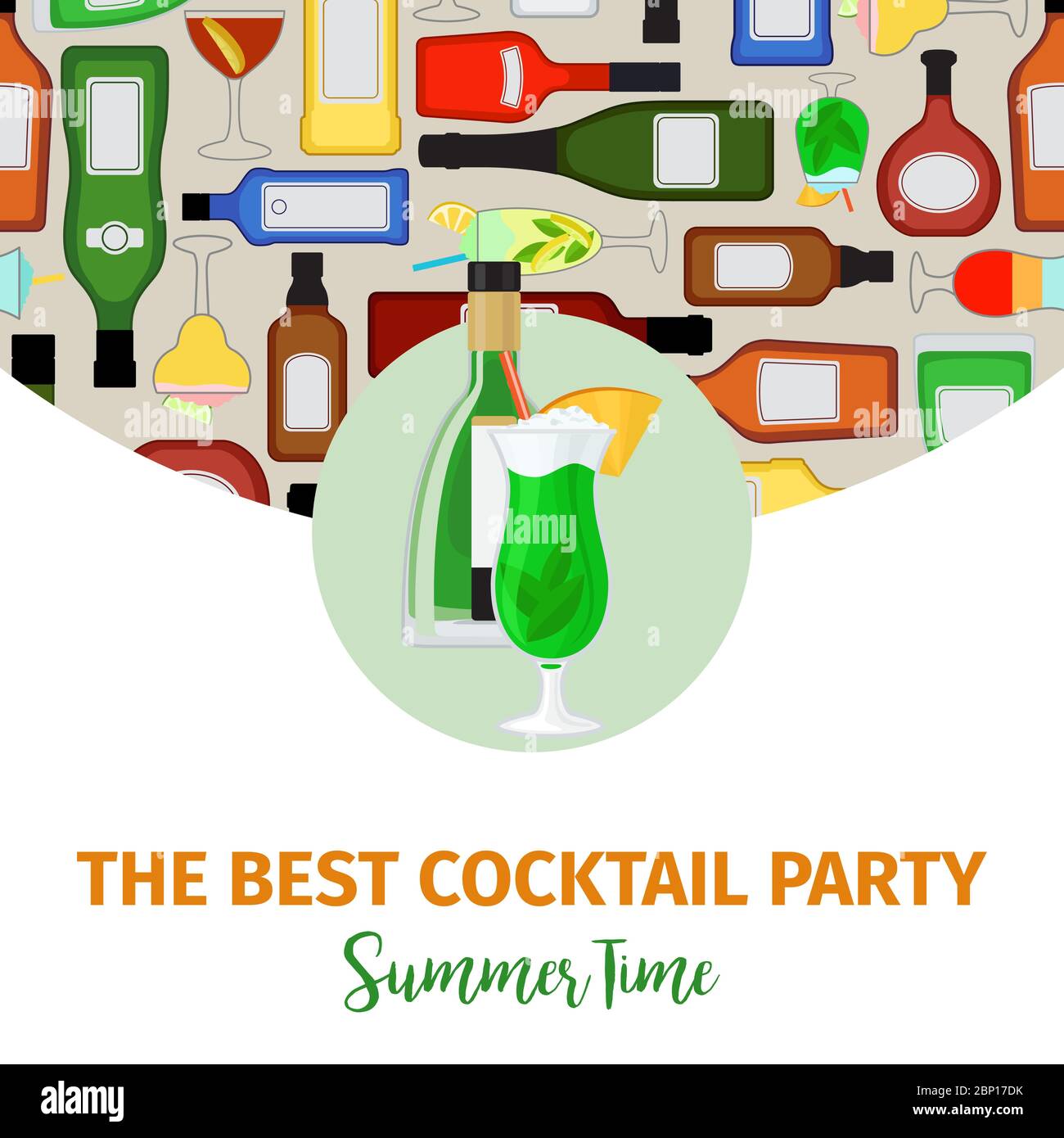 Banner for cocktail party with absinthe bottle and cocktail, vector ...