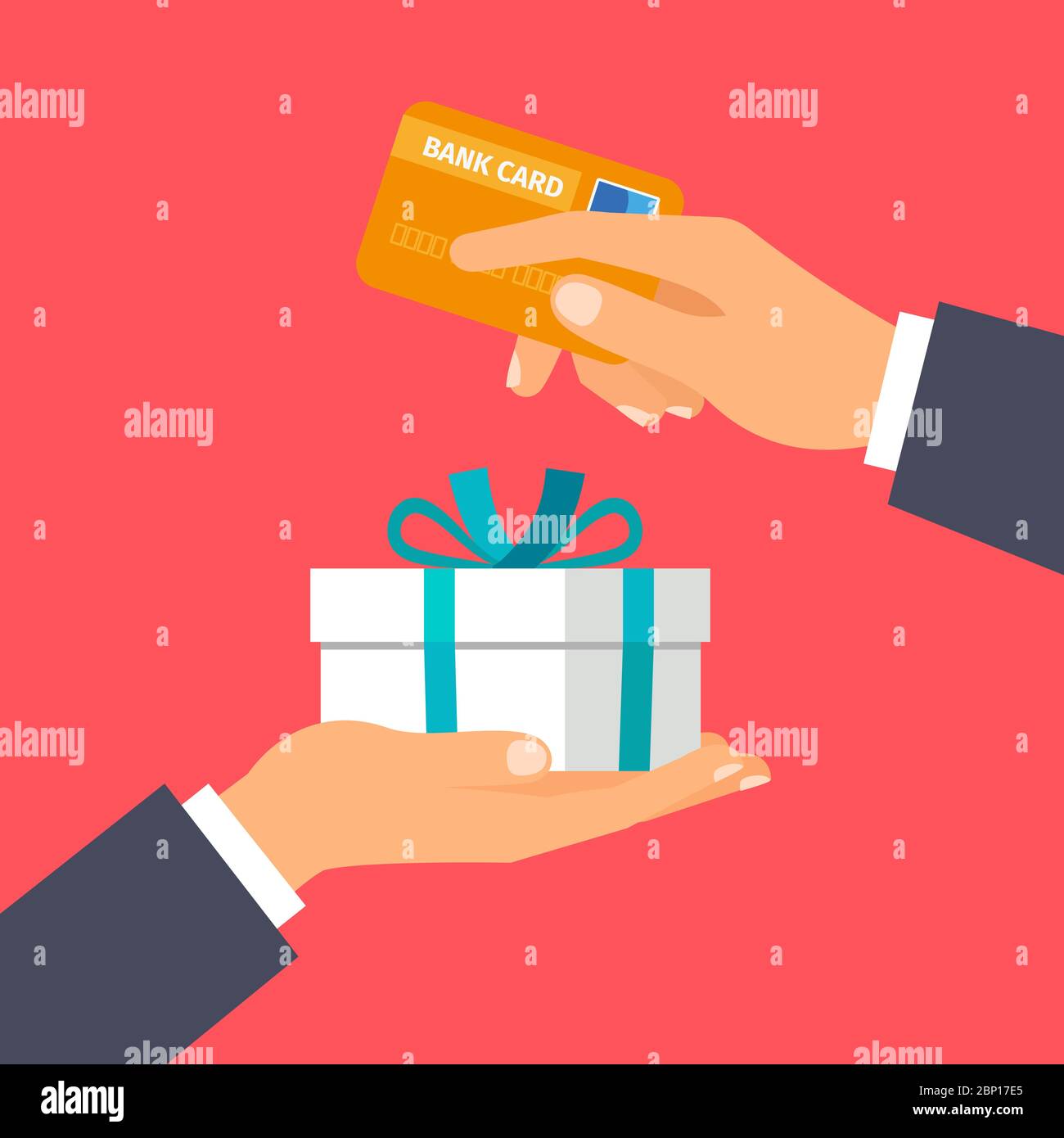 Hand giving credit card and present gift instead, vector illustration ...