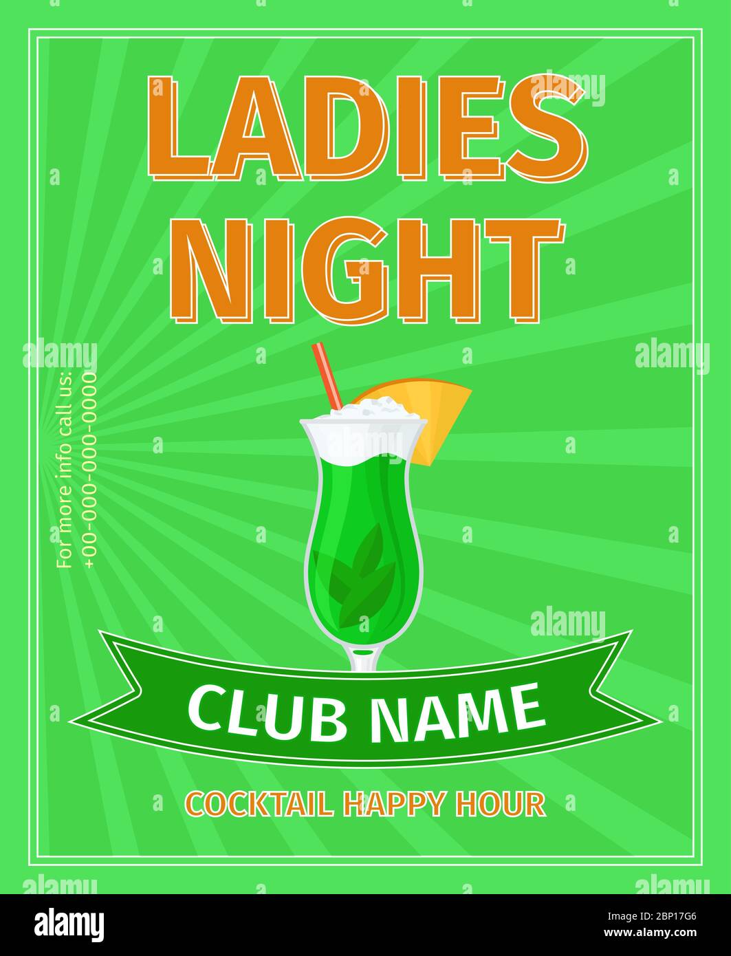 Ladies night cocktail party green advertising poster, vector ...