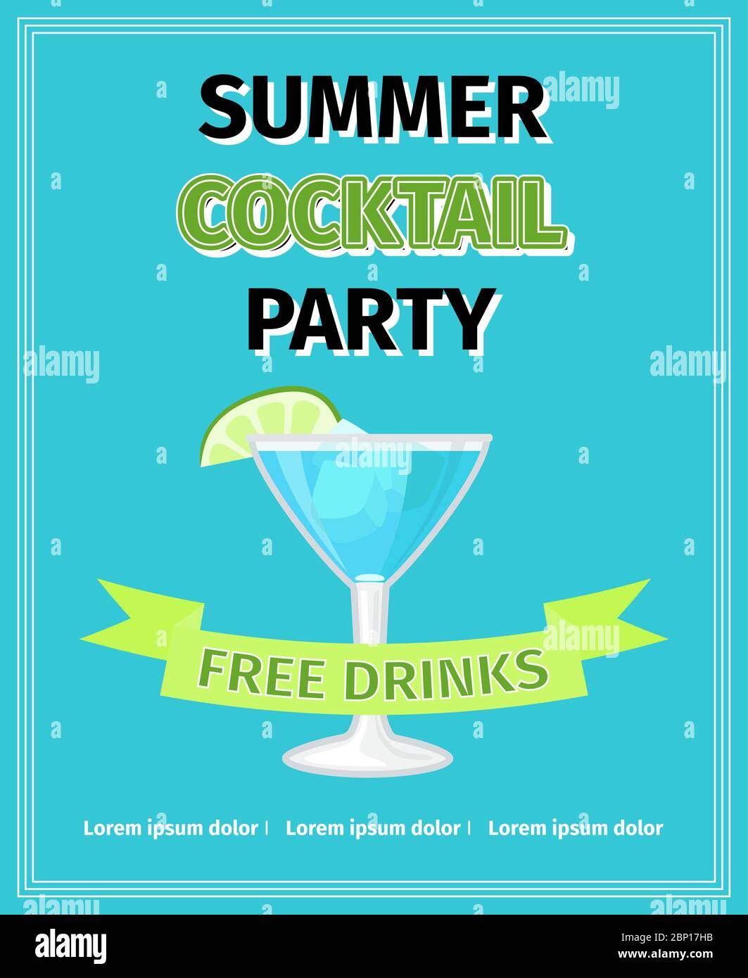 Summer cocktail party celebration flyer, on blue background, vector ...