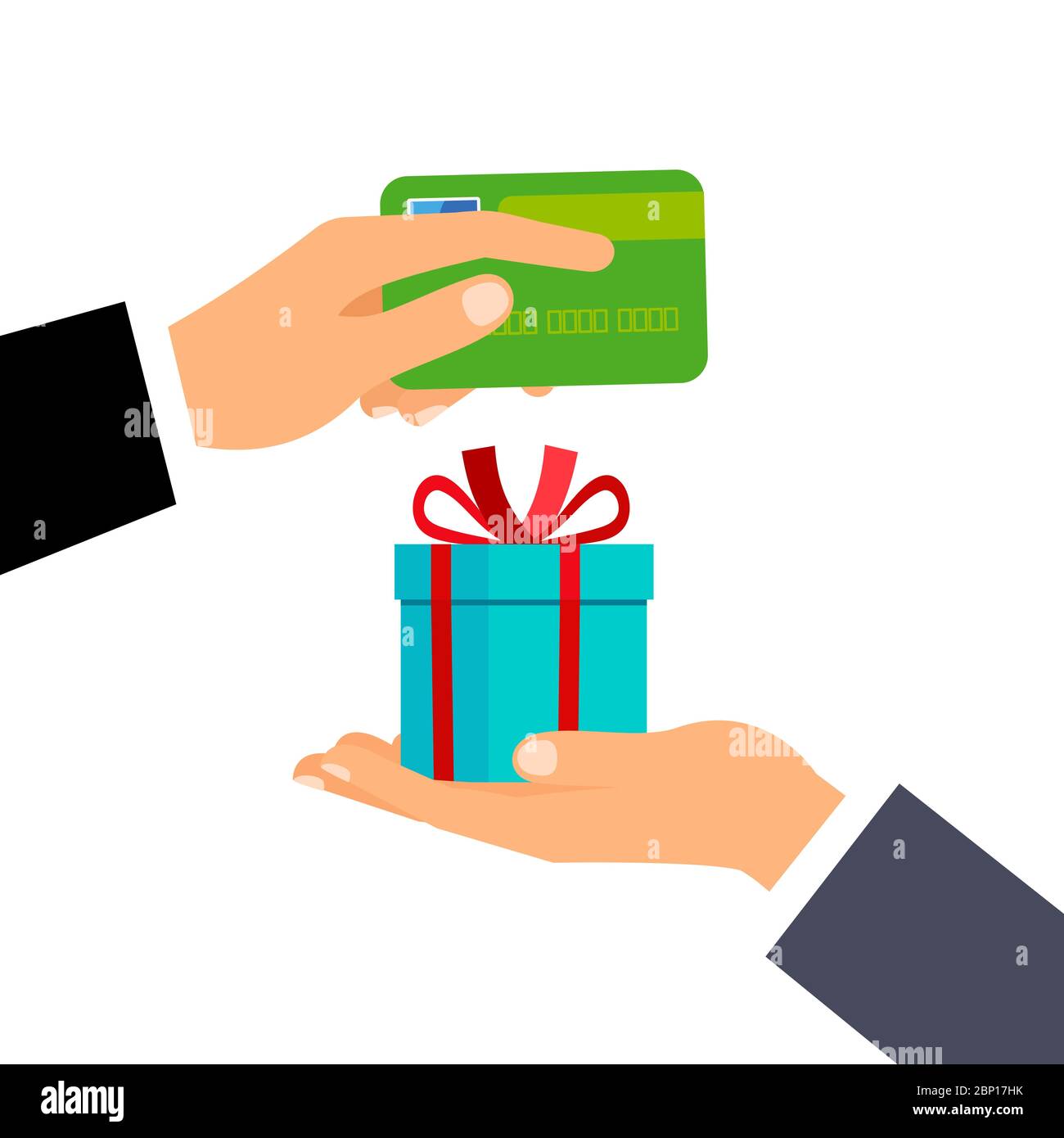 Hand giving credit card and present gift instead, isolated on the with ...