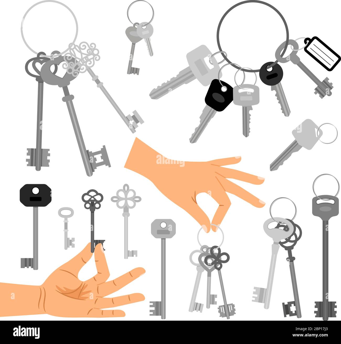 Keys with hands isolated on white background. Hand holding key vector ...