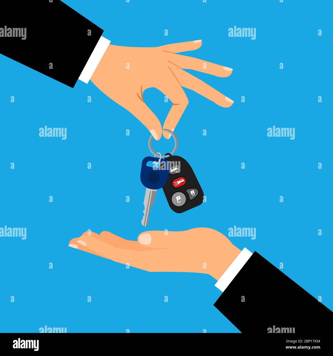 Car keys with men hands flat vector illustration. Hand holding cars key ...