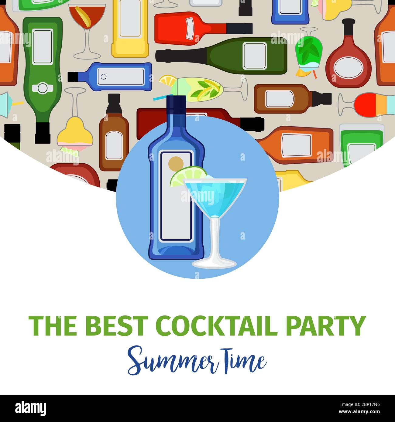 Summer time banner for cocktail bar with blue gin alcohol, vector ...