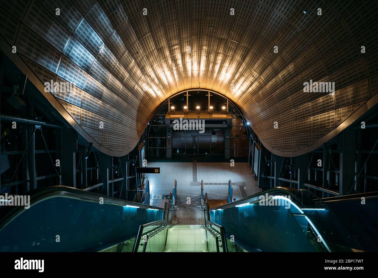 Modern Metro Station in Dubai at night, United Arab Emirates Stock ...
