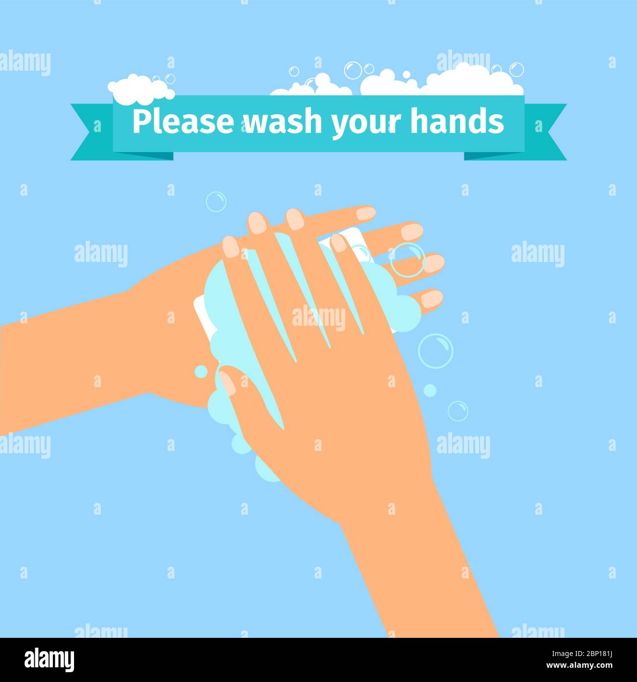 Please Wash Your Hands Disinfection Concept Man Washing Hands Vector