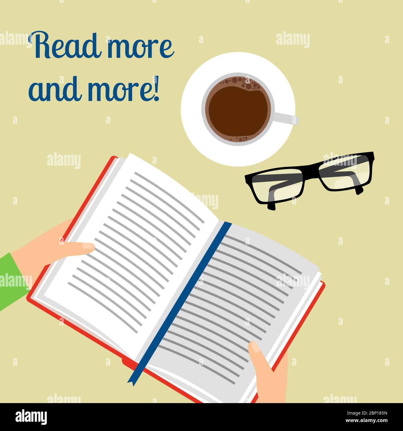 Read more and more poster with coffee and opened book with bookmark ...