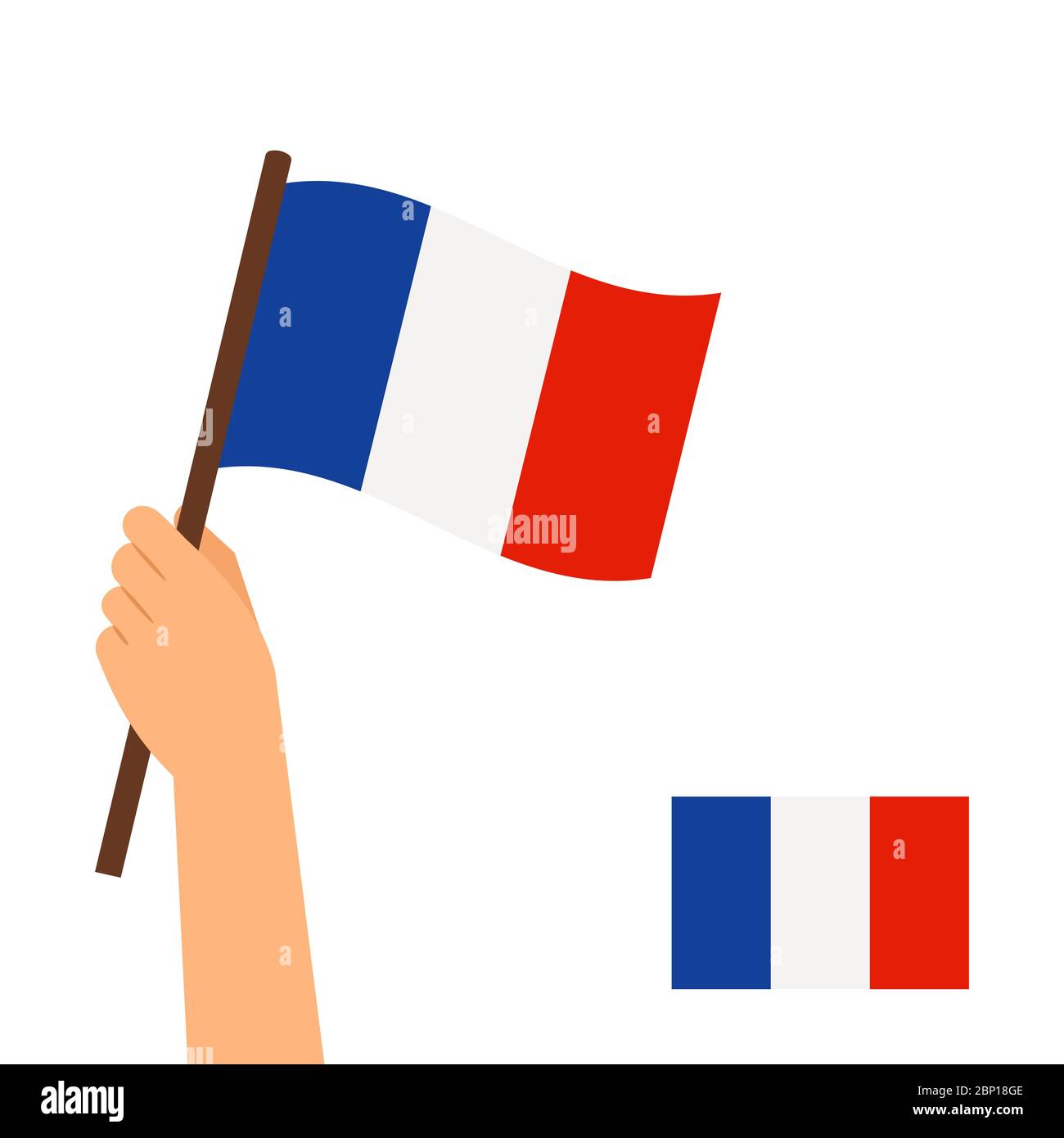 Human hand holding flag of France country isolated on white background ...