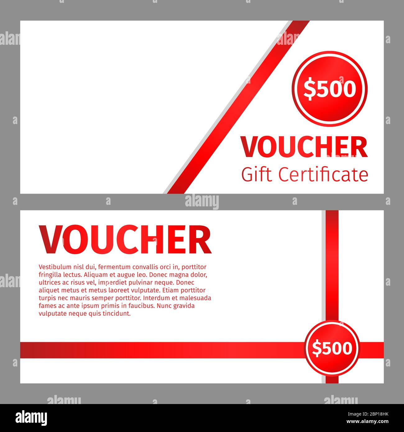 Voucher certificate blank template. Red ribbons and white background ...